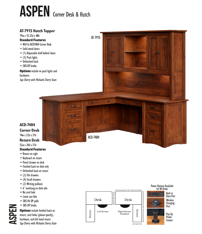 Aspen - Amish Hardwood Corner L-Desk w/ Optional Hutch Topper - The ...