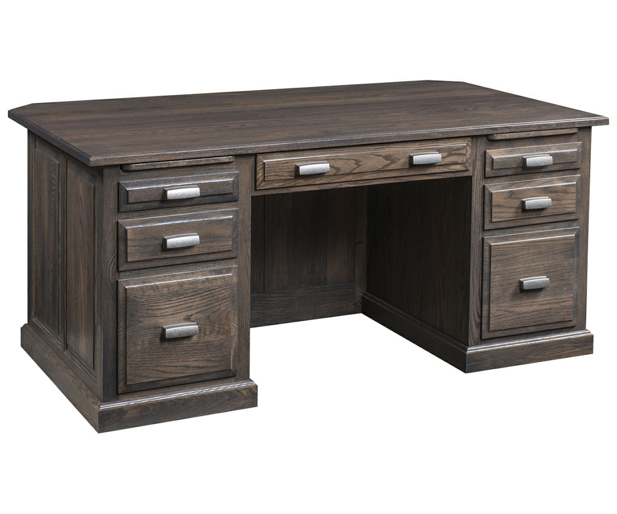 Genuine - Amish Hardwood Executive Desk With Raised Panel Back - The ...